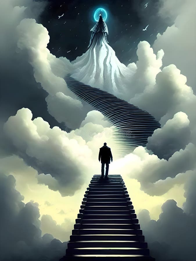 The Human Figures Ascend a Stairway of Clouds To Reach the Heaven ...