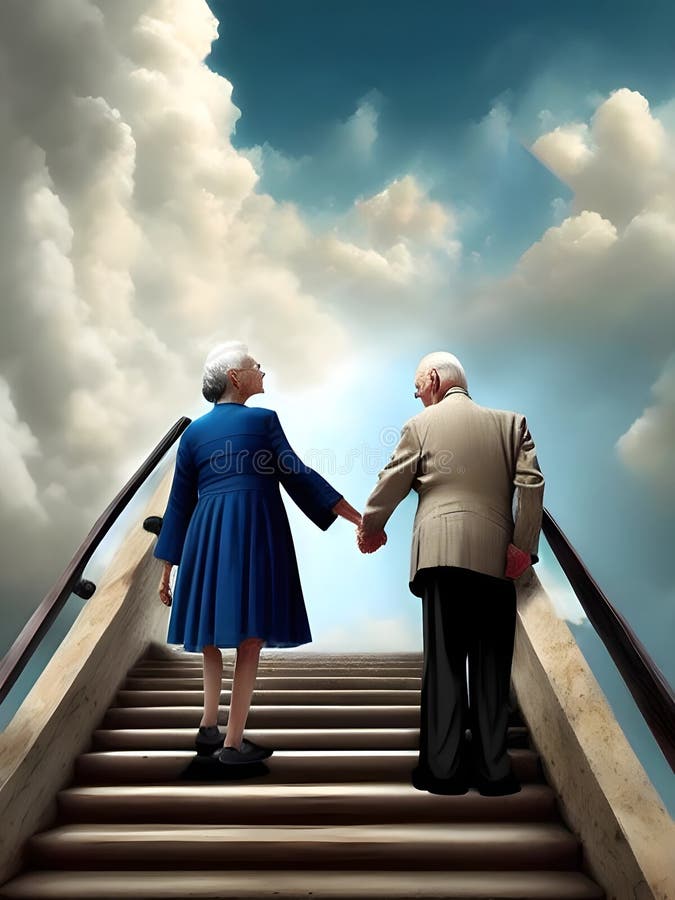 The Human Figures Ascend a Stairway of Clouds To Reach the Heaven ...