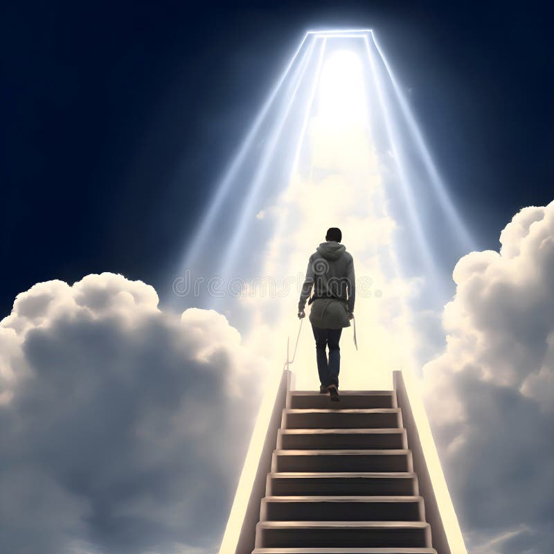 The Human Figures Ascend a Stairway of Clouds To Reach the Heaven ...