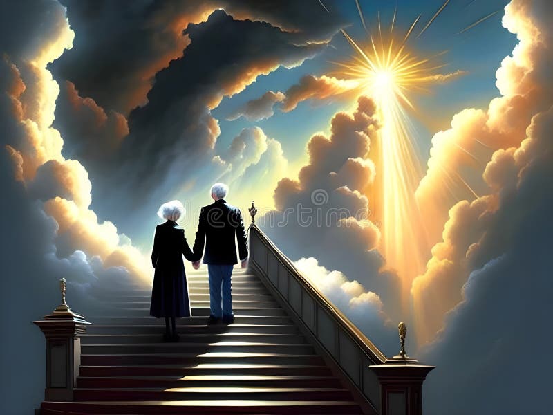 The Human Figures Ascend a Stairway of Clouds To Reach the Heaven ...
