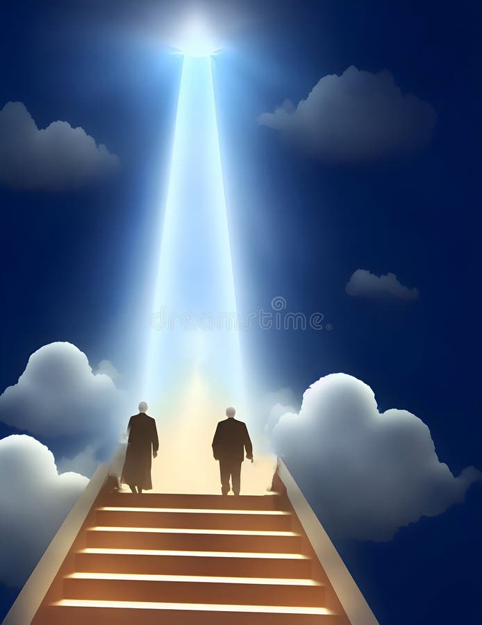 The Human Figures Ascend a Stairway of Clouds To Reach the Heaven ...