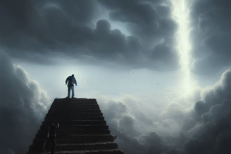 The Human Figures Ascend a Stairway of Clouds To Reach the Heaven ...