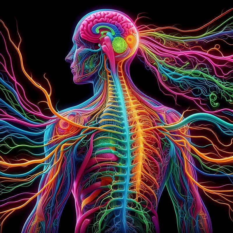 Image of the Human Neuropathway in Bold Neon Colors in Vibrant Colors ...