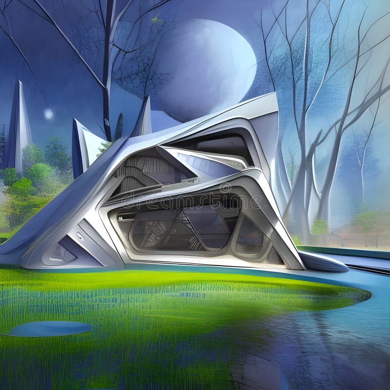 Imaginary Futuristic and Ecological Style Architectural of a Three ...