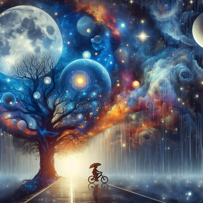 Image of an Imaginary Moon,stars and Celestial Tree of Life in a ...