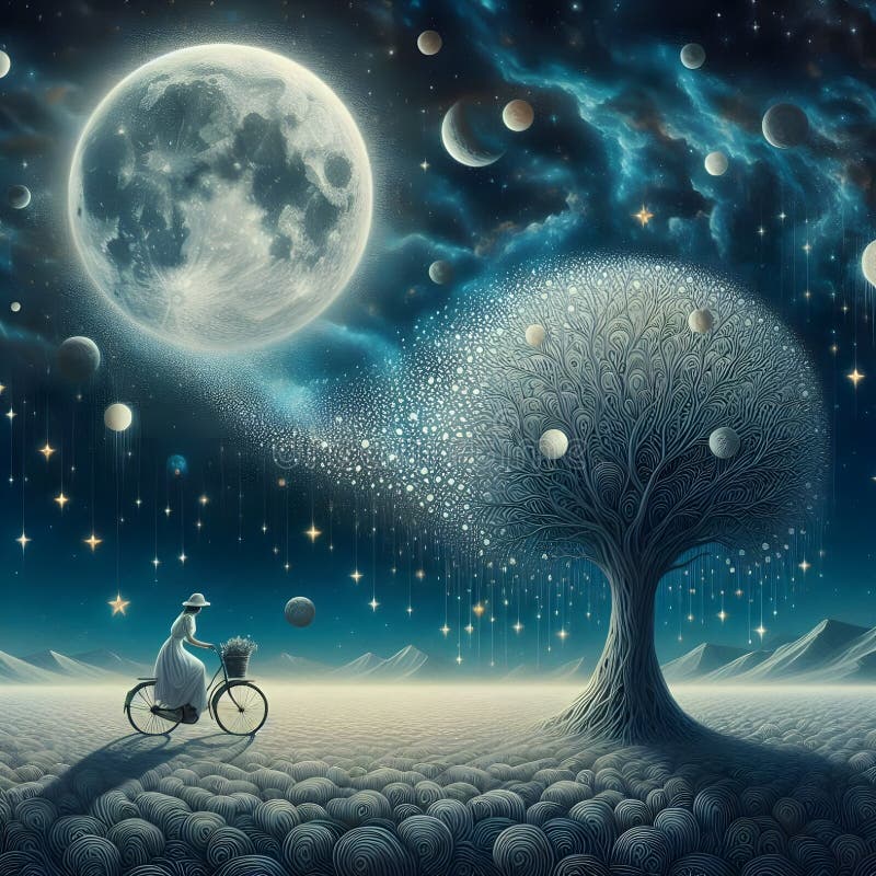 Image of an Imaginary Moon,stars and Celestial Tree of Life in a ...