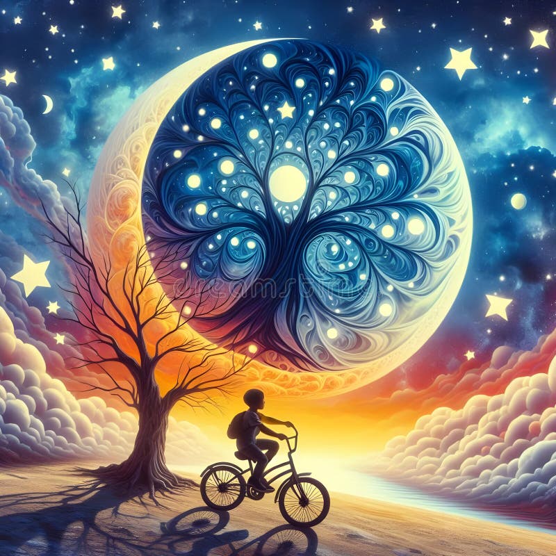 Image of an Imaginary Moon,stars and Celestial Tree of Life in a ...