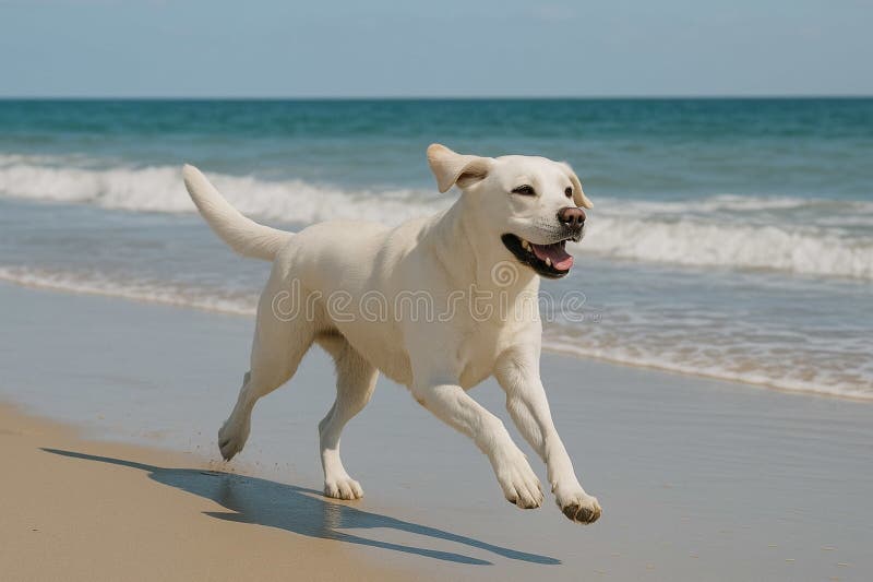 AI Generated Happy Labrador Dog Running on the Beach Stock Photo ...