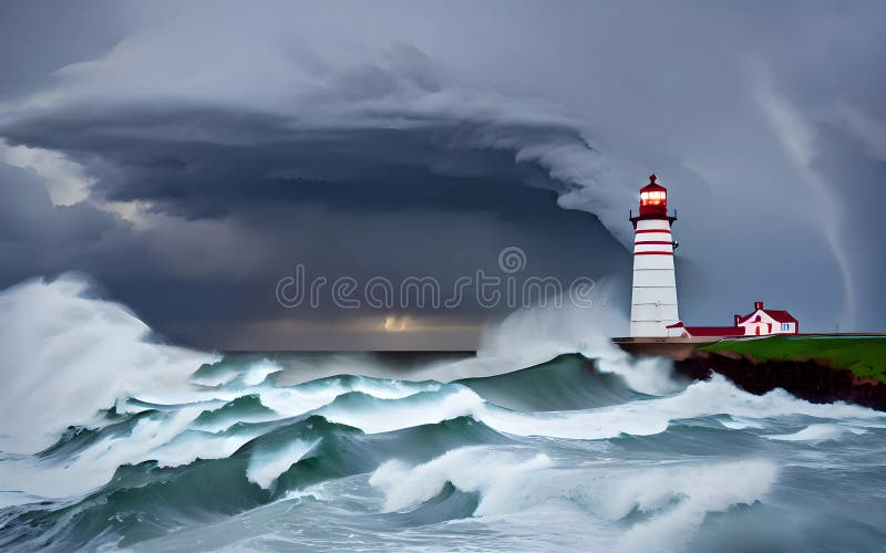 Image of the Lighthouse Standing Strong Against the Raging Sea during ...