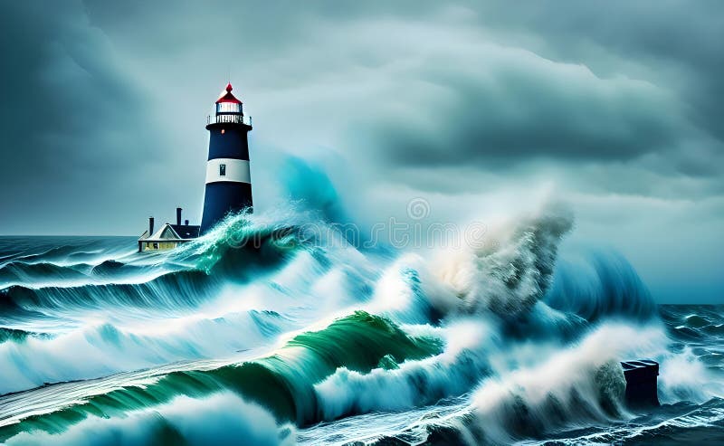 Image of the Lighthouse Standing Strong Against the Raging Sea during ...