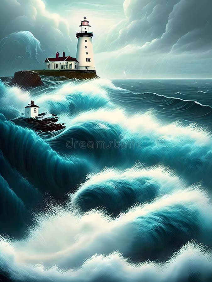 Image of the Lighthouse Standing Strong Against the Raging Sea during ...