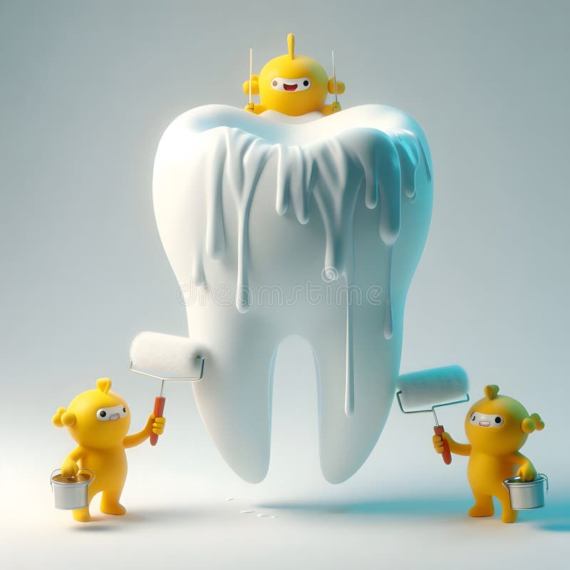 Image of Little Funny Cartoon Monsters in Yellow Suits Color the Tooth ...