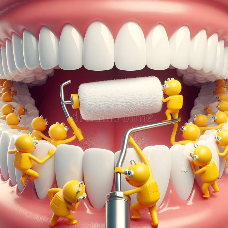 Image of Little Funny Cartoon Monsters in Yellow Suits Color the Tooth ...
