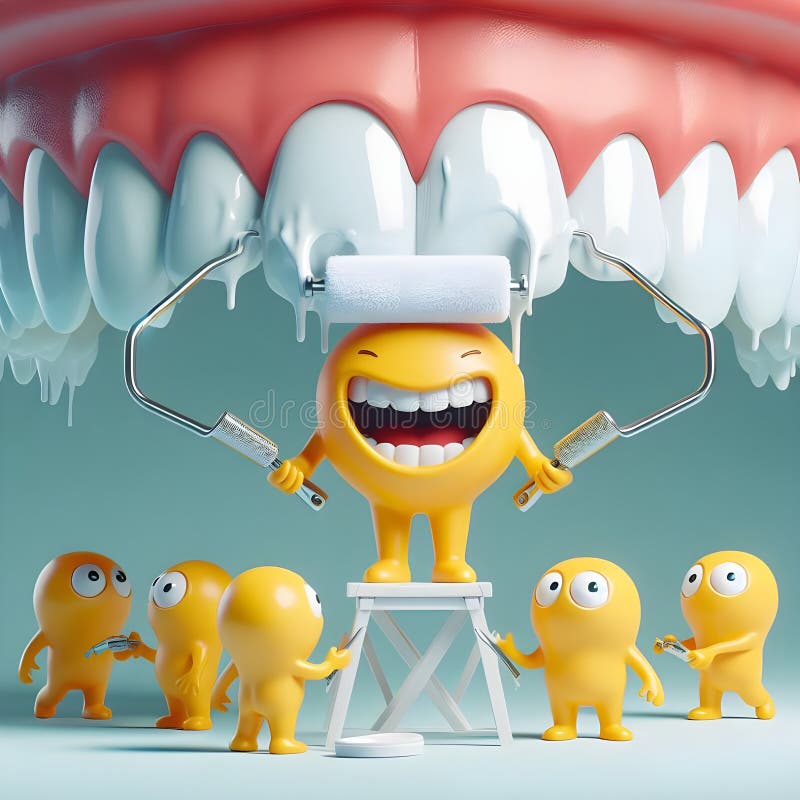 Image of Little Funny Cartoon Monsters in Yellow Suits Color the Tooth ...