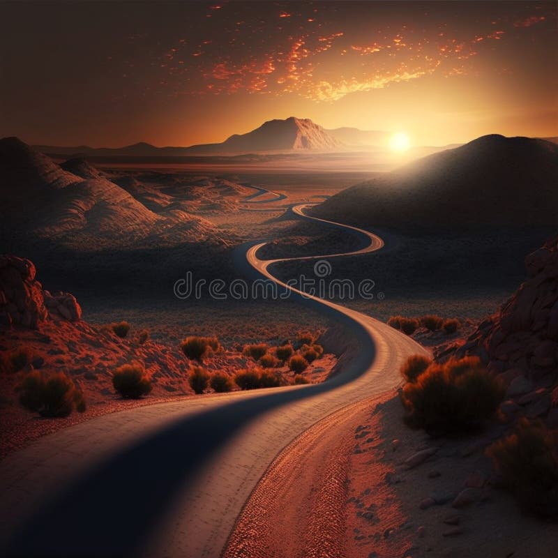 AI Image of Long and Winding Road into the Beautiful Sunrise Horizon ...