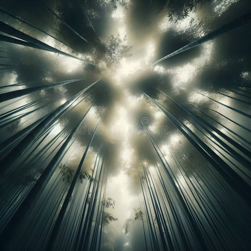 Looking from Below the Towering Trees of Leaves Lush with Dappled Light ...