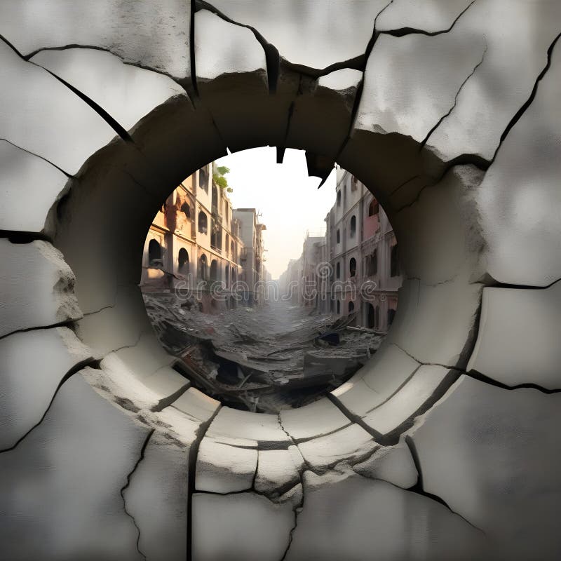 Image of Looking through the Devastated World in Grungy Concrete Crack ...