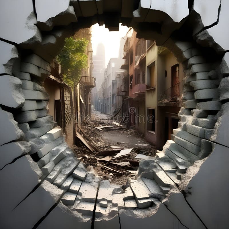 Image of Looking through the Devastated World in Grungy Concrete Crack ...