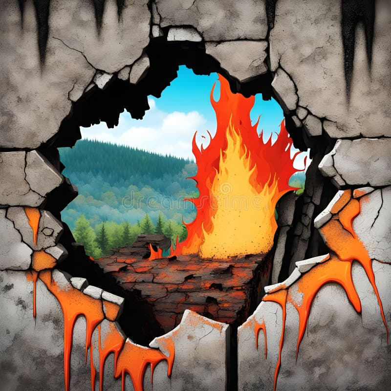 Image of Looking through the Devastated World in Grungy Concrete Crack ...