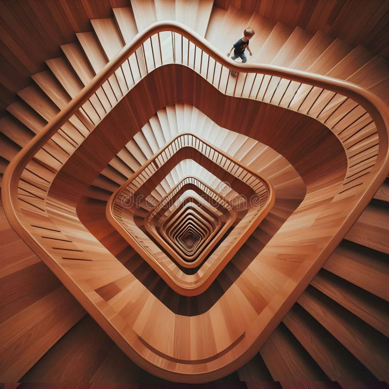 Image of Looking Down, a Paradoxical Illusion, a Wooden Spiral ...
