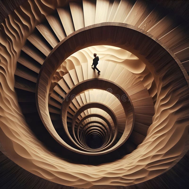 Image of Looking Down, a Paradoxical Illusion, a Wooden Spiral ...