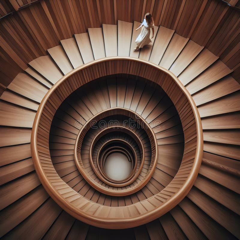 Image of Looking Down, a Paradoxical Illusion, a Wooden Spiral ...