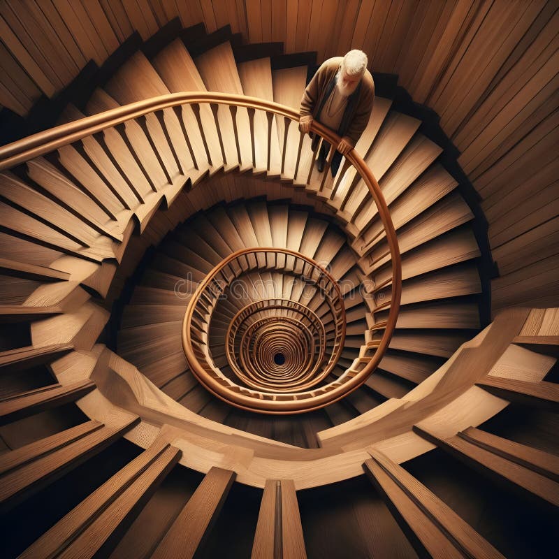 Image of Looking Down, a Paradoxical Illusion, a Wooden Spiral ...