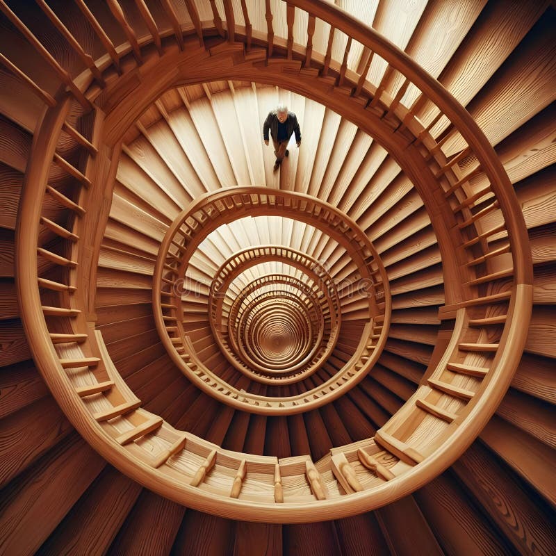 Image of Looking Down, a Paradoxical Illusion, a Wooden Spiral ...