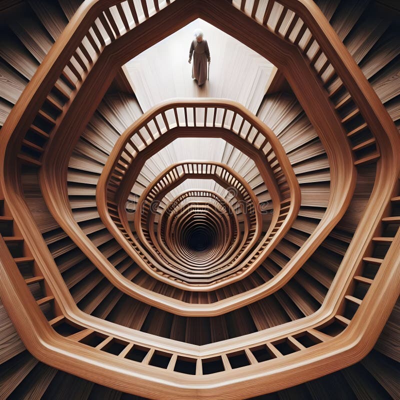 Image of Looking Down, a Paradoxical Illusion, a Wooden Spiral ...