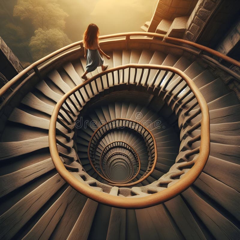 Image of Looking Down, a Paradoxical Illusion, a Wooden Spiral ...