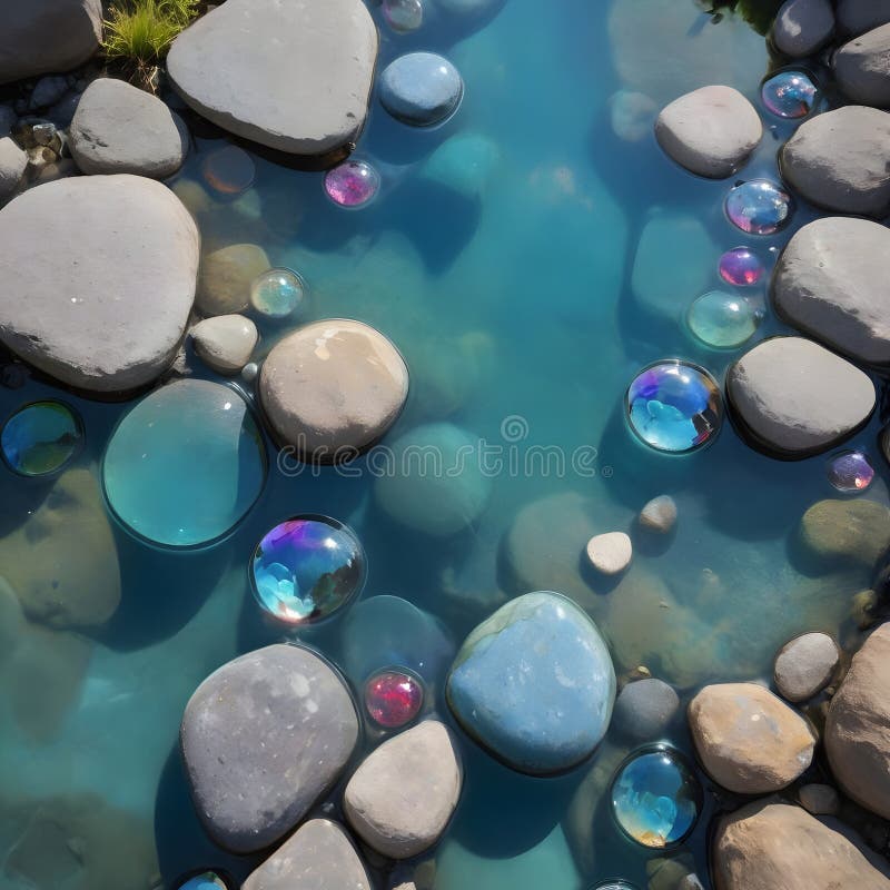 Image of Looking Down into a Pond with Colorful Bubbles and Crystal ...