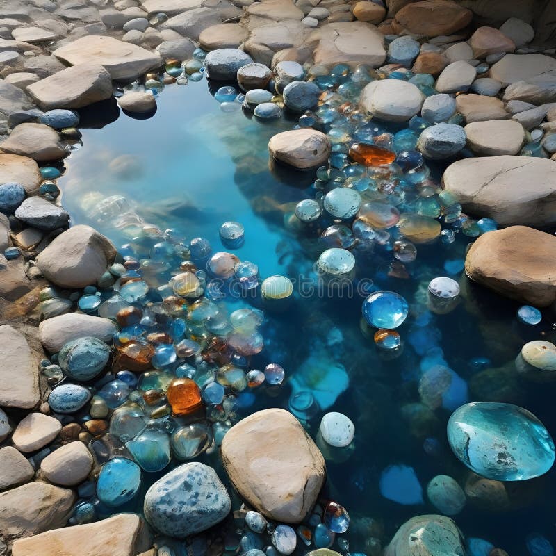 Image of Looking Down into a Pond with Colorful Bubbles and Crystal ...