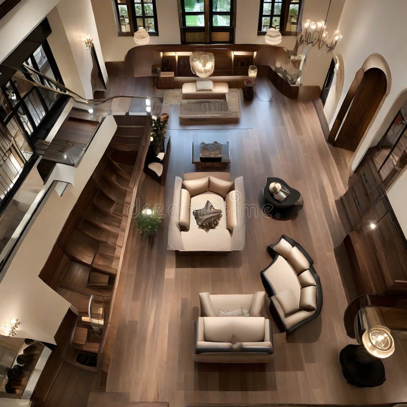 Image of Looking Down from the Upstairs Loft Onto an Expansive Luxury ...