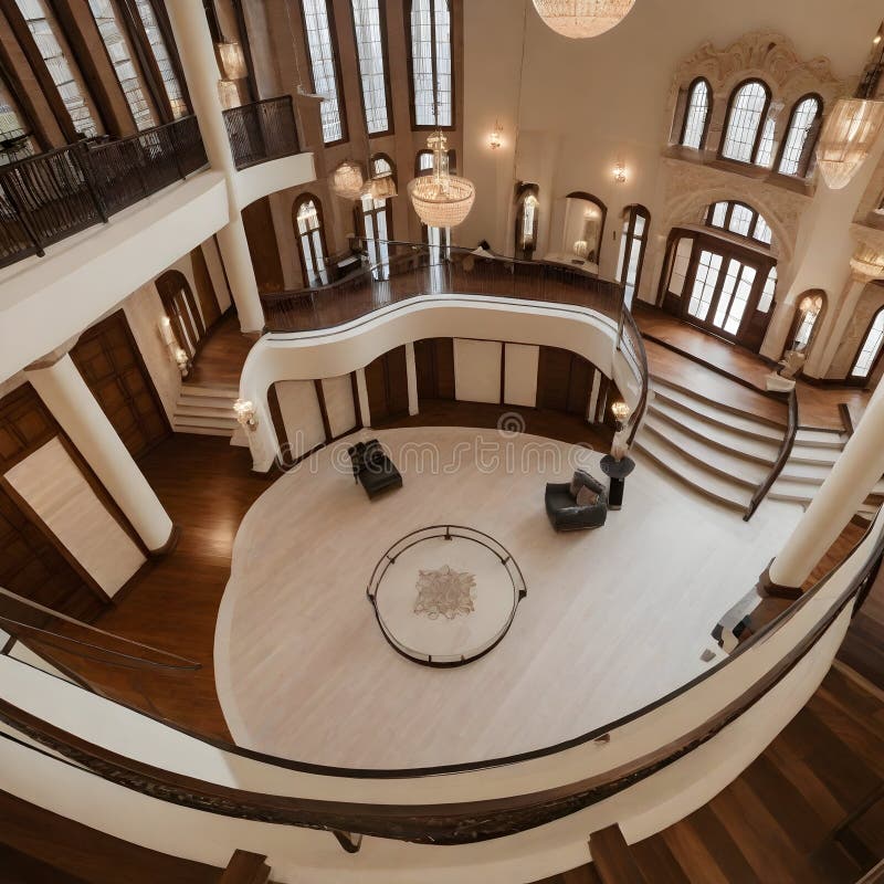 Image of Looking Down from the Upstairs Loft Onto an Expansive Luxury ...