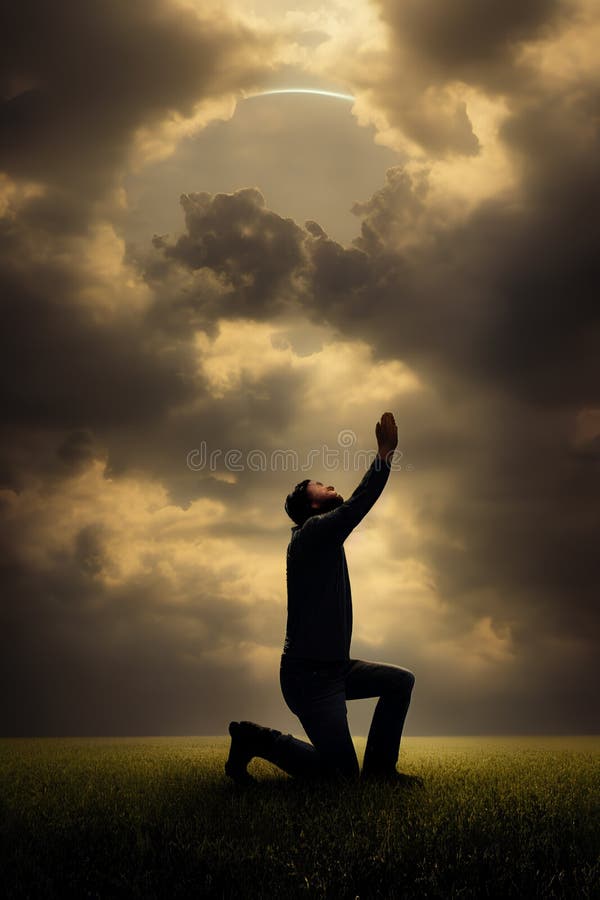 The Man Alone in Meditating and Praying at Quiet Area. Stock ...