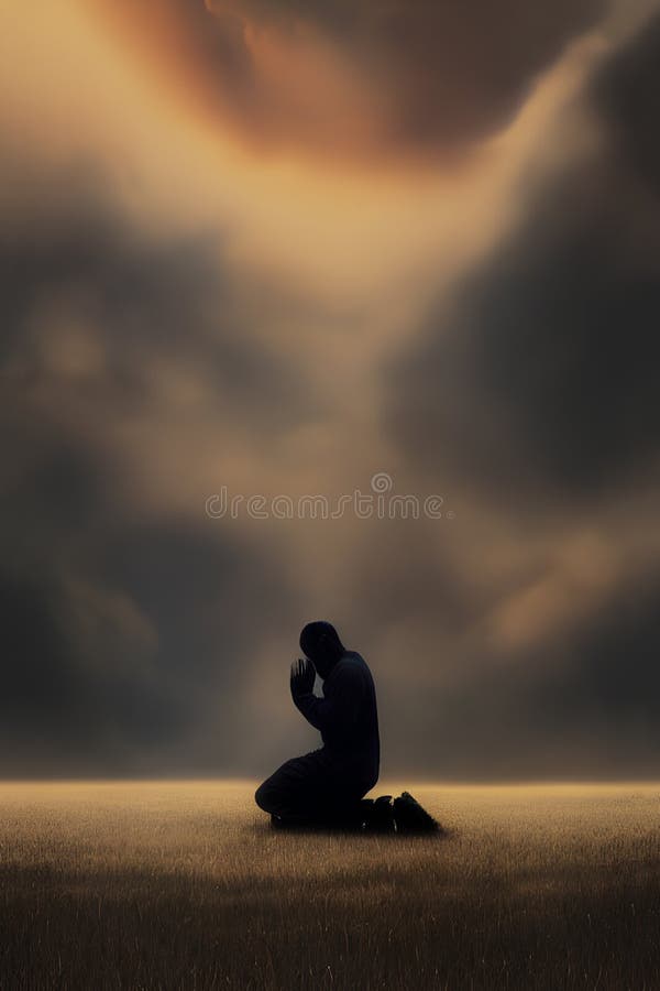 The Man Alone in Meditating and Praying at Quiet Area. Stock ...
