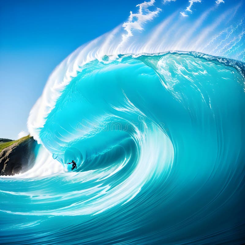 Image of an Ocean Wave Breaking at Different Weather with Some Scene ...