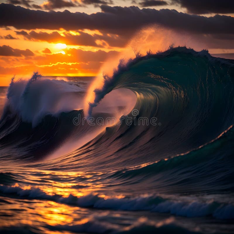 Image of an Ocean Wave Breaking at Different Weather with Some Scene ...