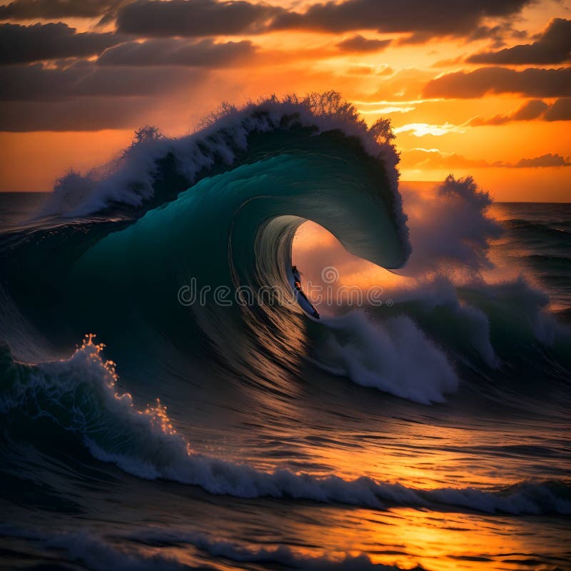 Image of an Ocean Wave Breaking at Different Weather with Some Scene ...