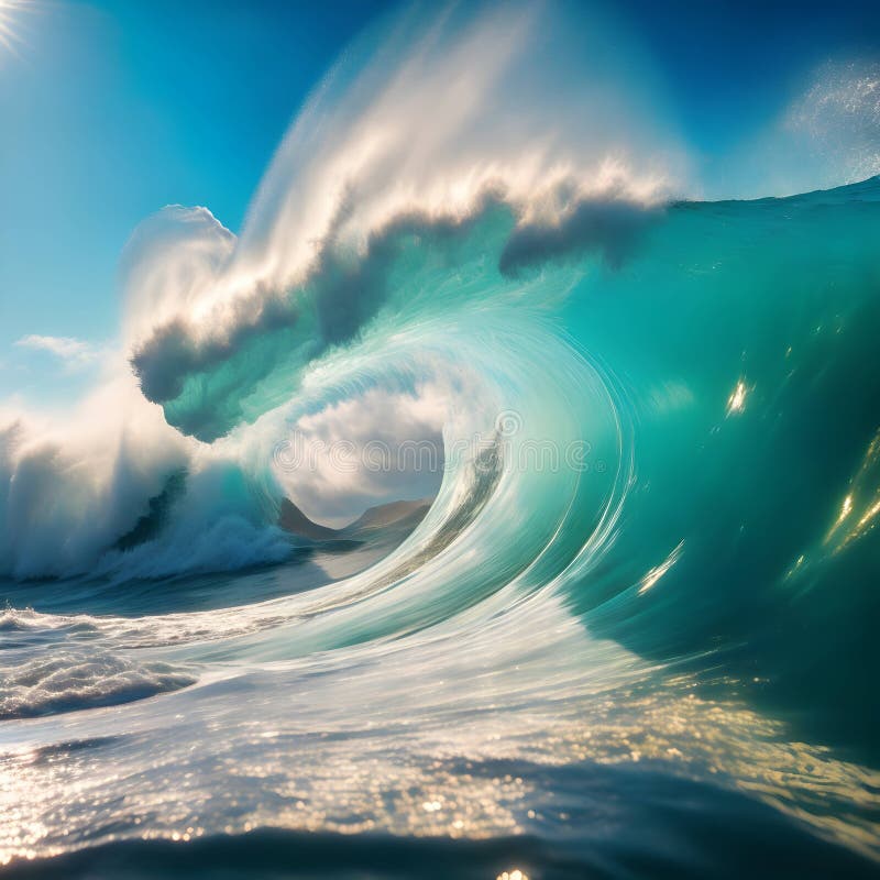 Image of an Ocean Wave Breaking at Different Weather with Some Scene ...