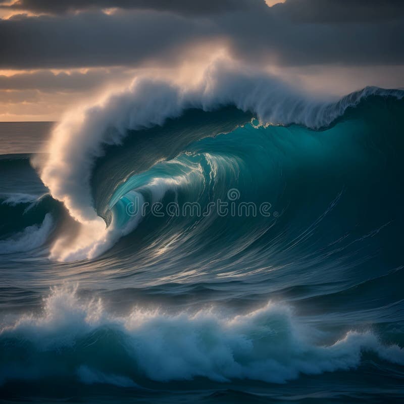 Image of an Ocean Wave Breaking at Different Weather with Some Scene ...