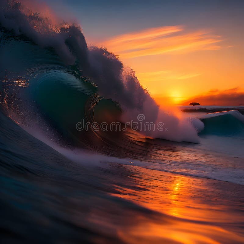 Image of an Ocean Wave Breaking at Different Weather with Some Scene ...