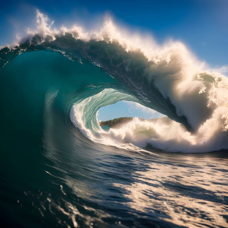 Image of an Ocean Wave Breaking at Different Weather with Some Scene ...