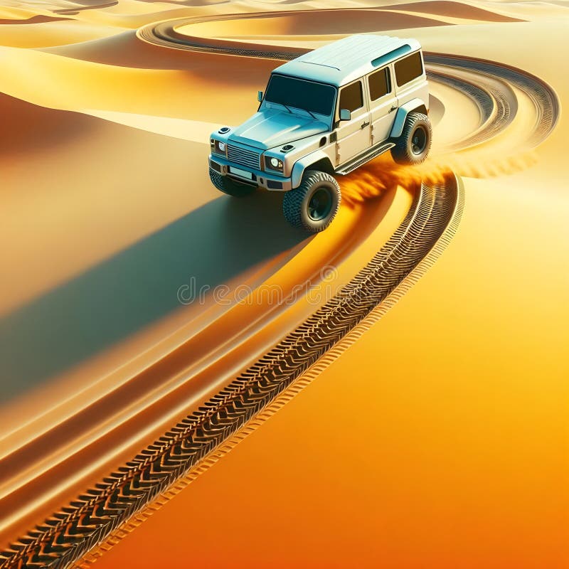 Image of a Off-road Vehicle Racing in the Desert,winding Curve with ...