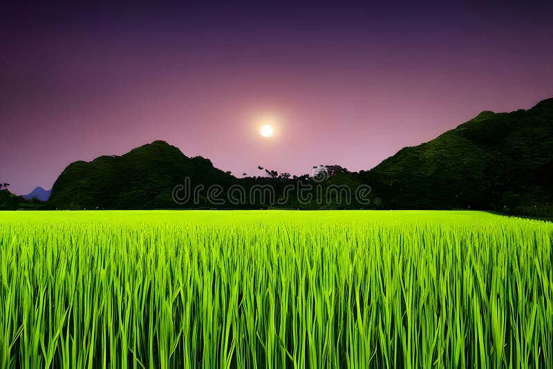 Image of the Painterly Paddy Field Landscape. Stock Illustration ...