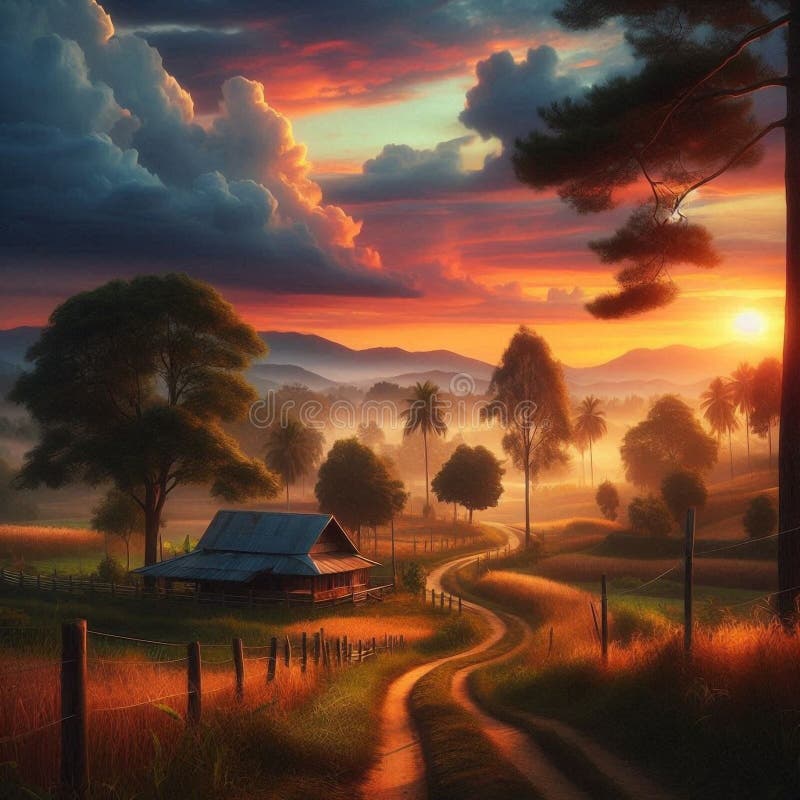 Image of a Peaceful Evening on a Quiet Rural Countryside Around the ...