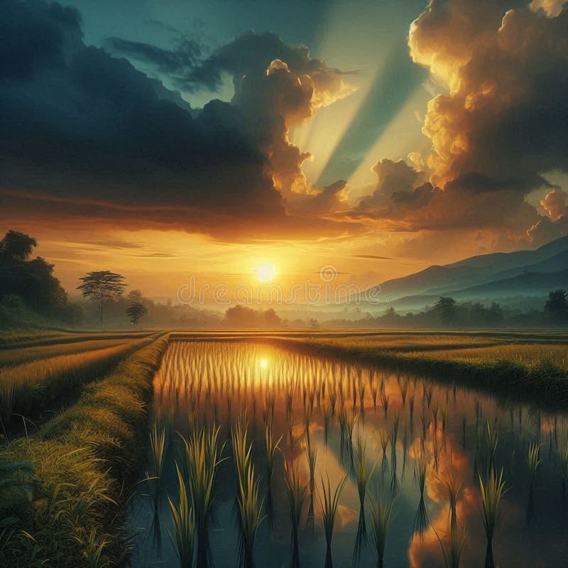 Image of a Peaceful Evening on a Quiet Rural Countryside Around the ...