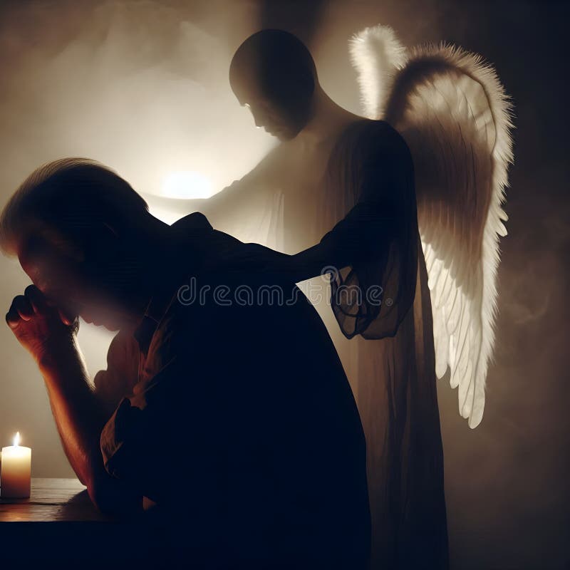 Image of a Person Being Comfort by a White Angel in the Dark Little by ...