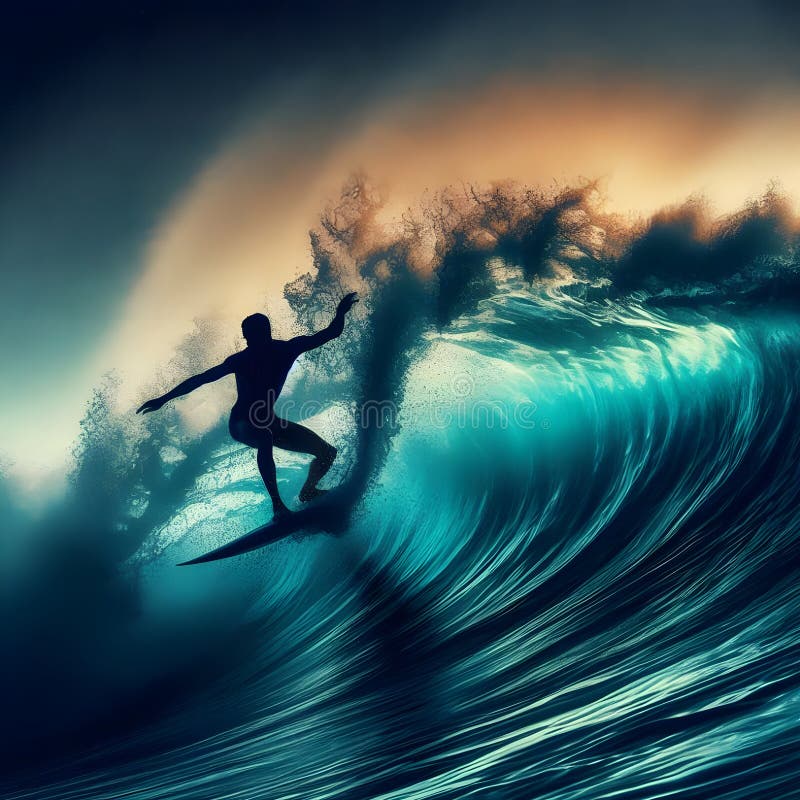 Image of a Person Surfing on Wave S Surface Rendered with Crystalline ...