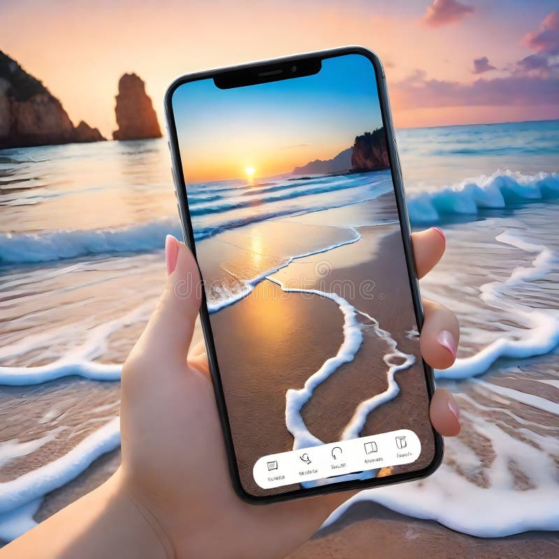 Image of Photography Summer Beautiful Beach on the Phone in the Hand ...